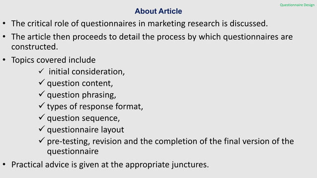 Questionaire design | PPTX | Technology & Computing
