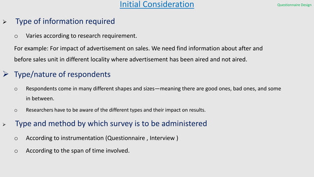 Questionaire design | PPTX | Technology & Computing