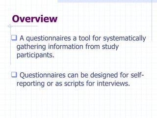 Questionnaires 6 steps for research method. | PPT