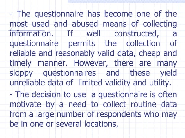 Questionnaires 6 steps for research method.