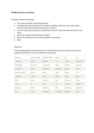Visual Basic .NET Question and Answer (2024) | PDF | Programming ...
