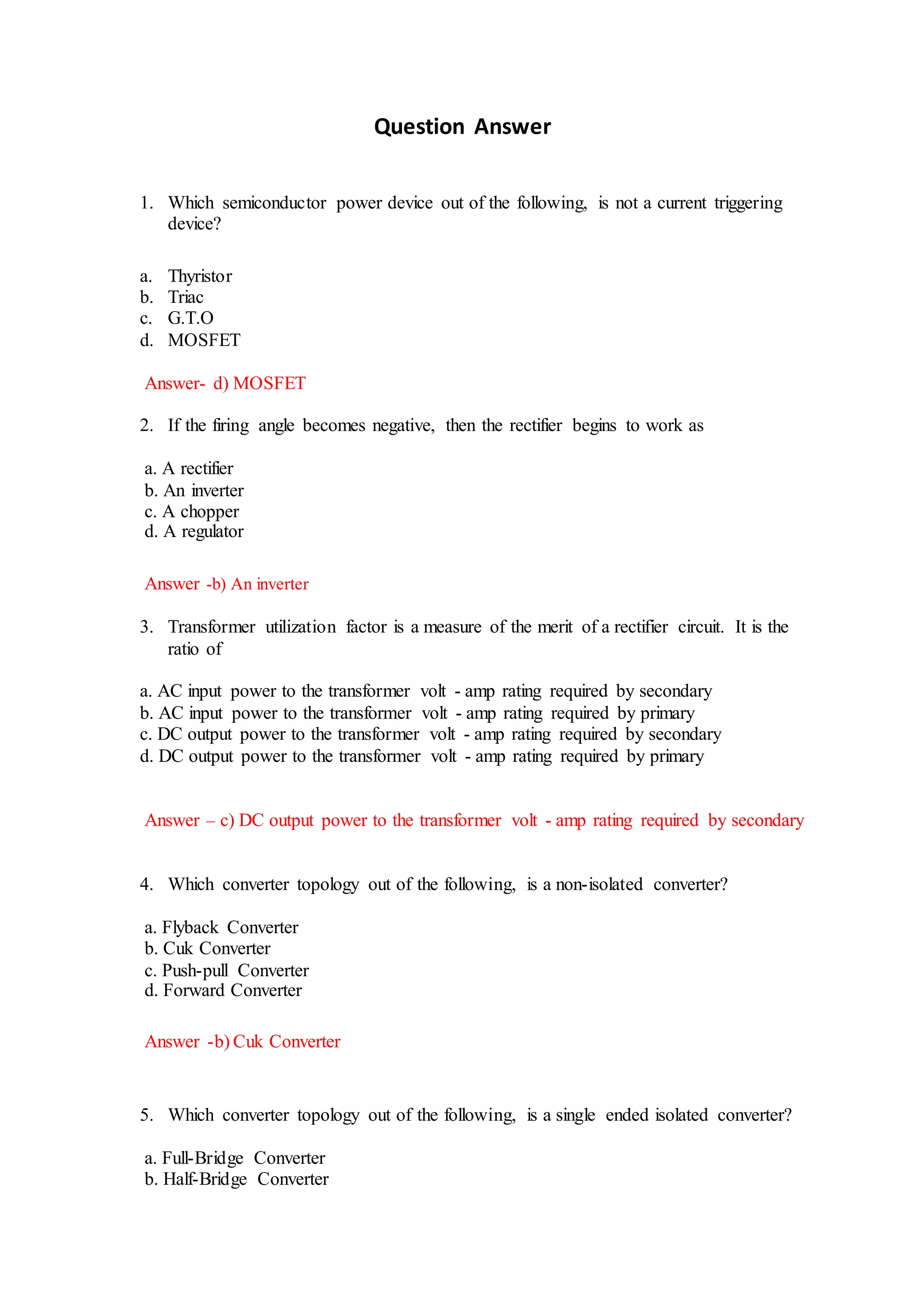 power electronics question paper | DOCX | Consumer Electronics | Technology & Computing