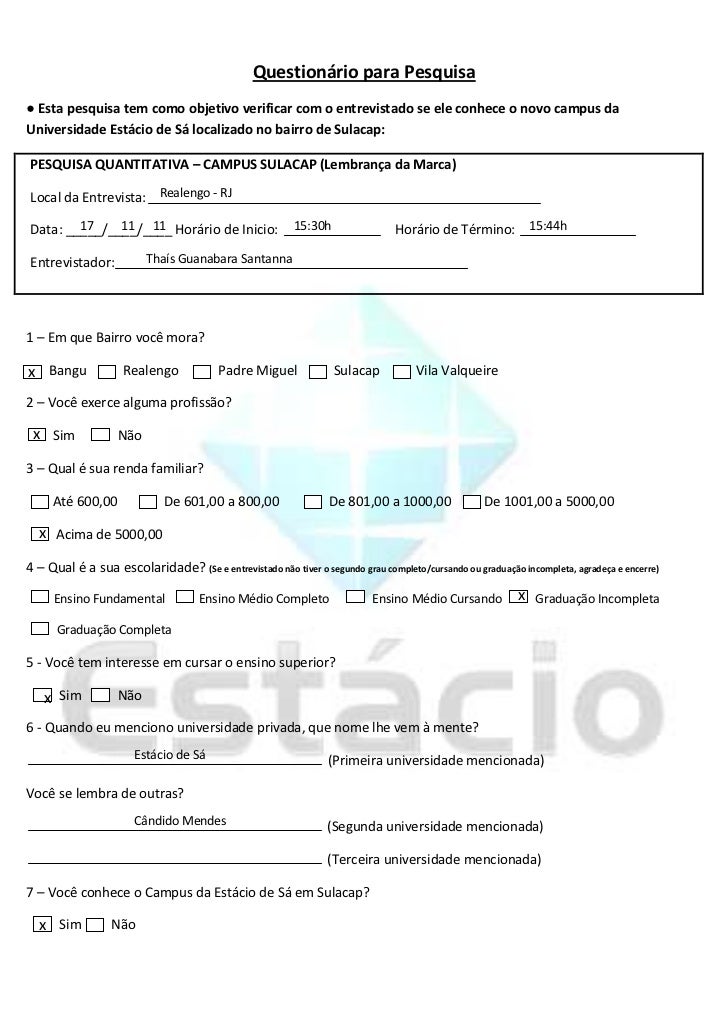 Modelo De Questionario De Pesquisa