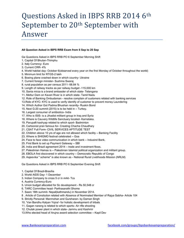 Question asked in ibps rrb 2014 exam with answer | PDF | Consumer ...