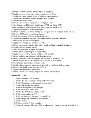 Question bank of Biochem | DOCX