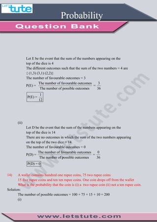 Probability - Question Bank for Class/Grade 10 maths. | PDF