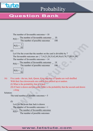 Probability - Question Bank for Class/Grade 10 maths. | PDF