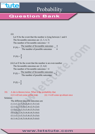 Probability - Question Bank for Class/Grade 10 maths. | PDF