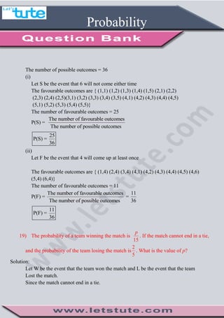 Probability - Question Bank for Class/Grade 10 maths. | PDF