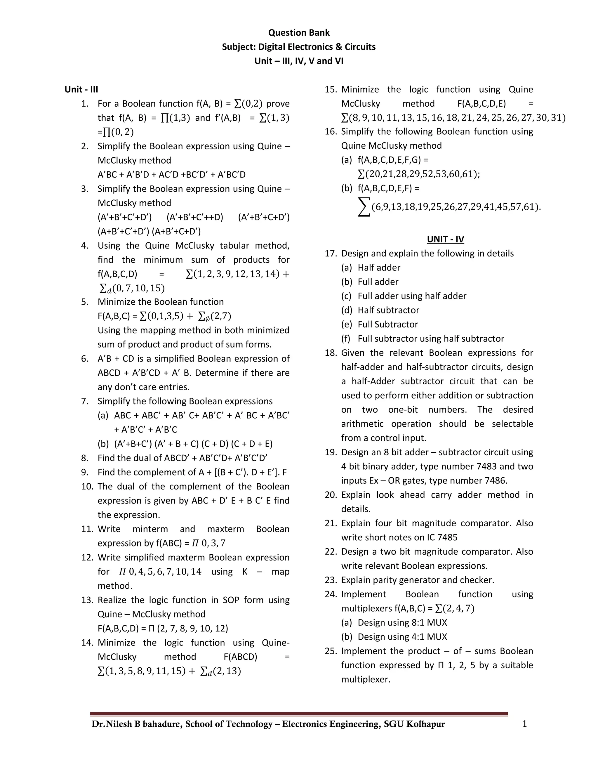Question bank digital electronics | PDF