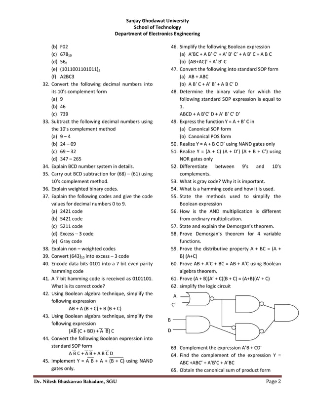 Question bank digital electronics | PDF