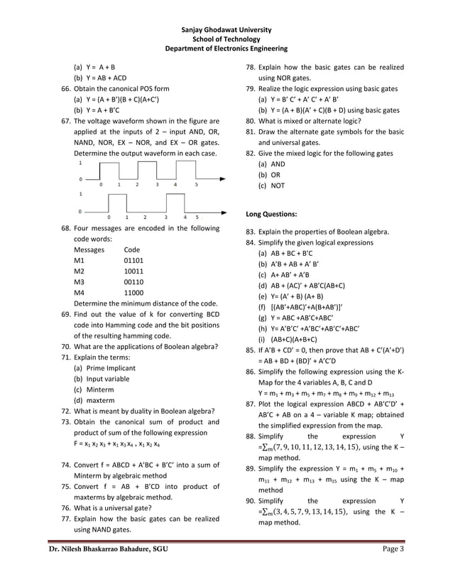 Question bank digital electronics | PDF