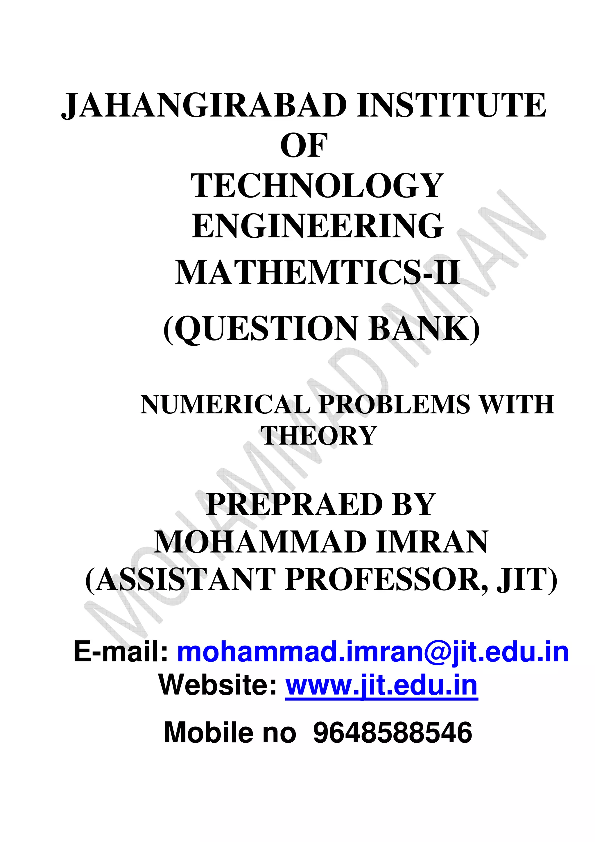 Question bank Engineering Mathematics- ii | PDF