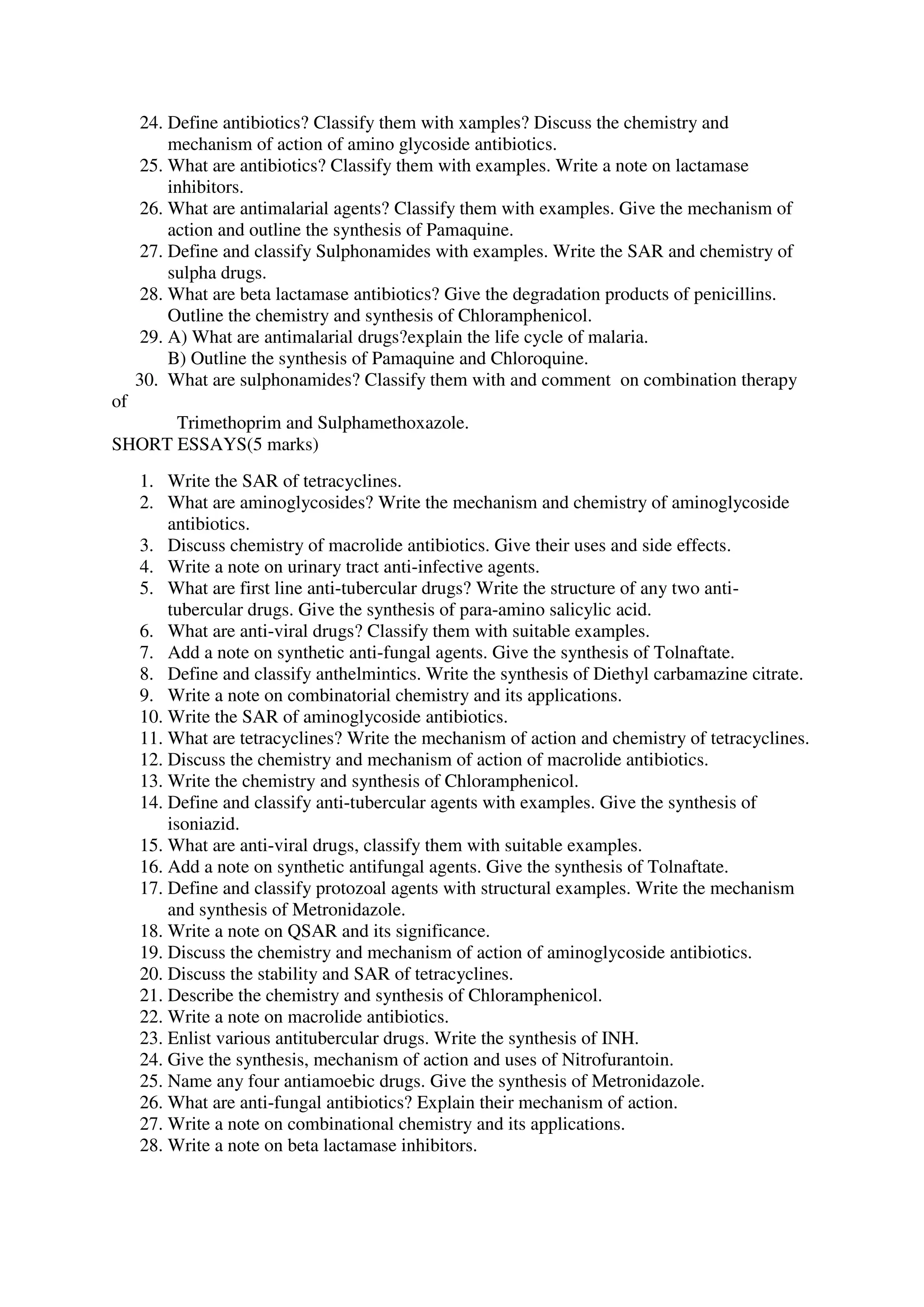 QUESTION BANK OF MEDICINAL CHEMISTRY 3 OF 6TH SEMESTER 3RD YEAR B ...