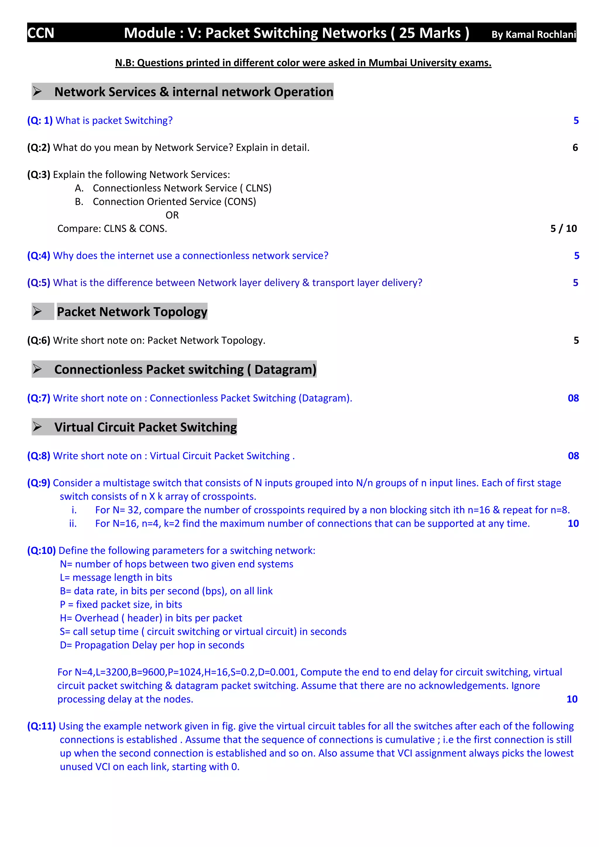Question bank of module iv packet switching networks | DOCX | Computer Networking | Computing
