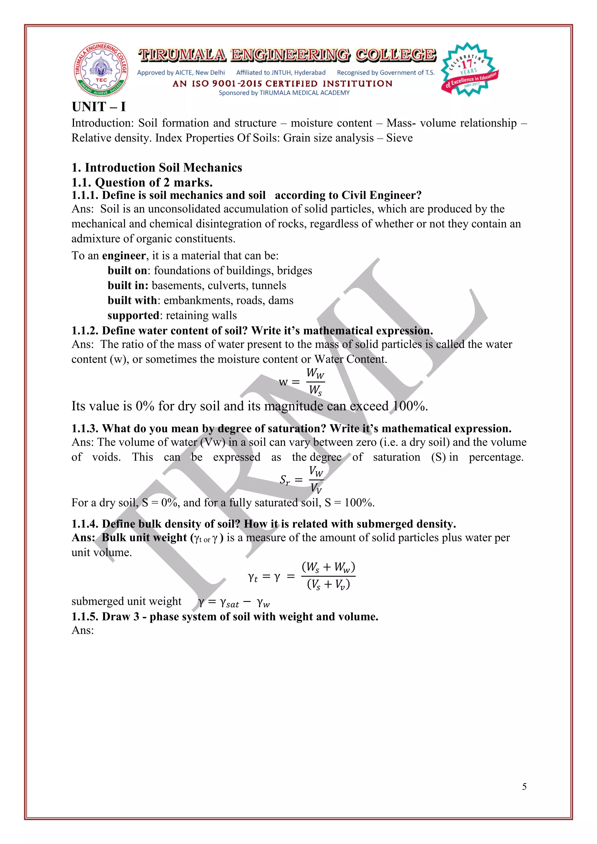 Question bank of soil mechanics | PDF