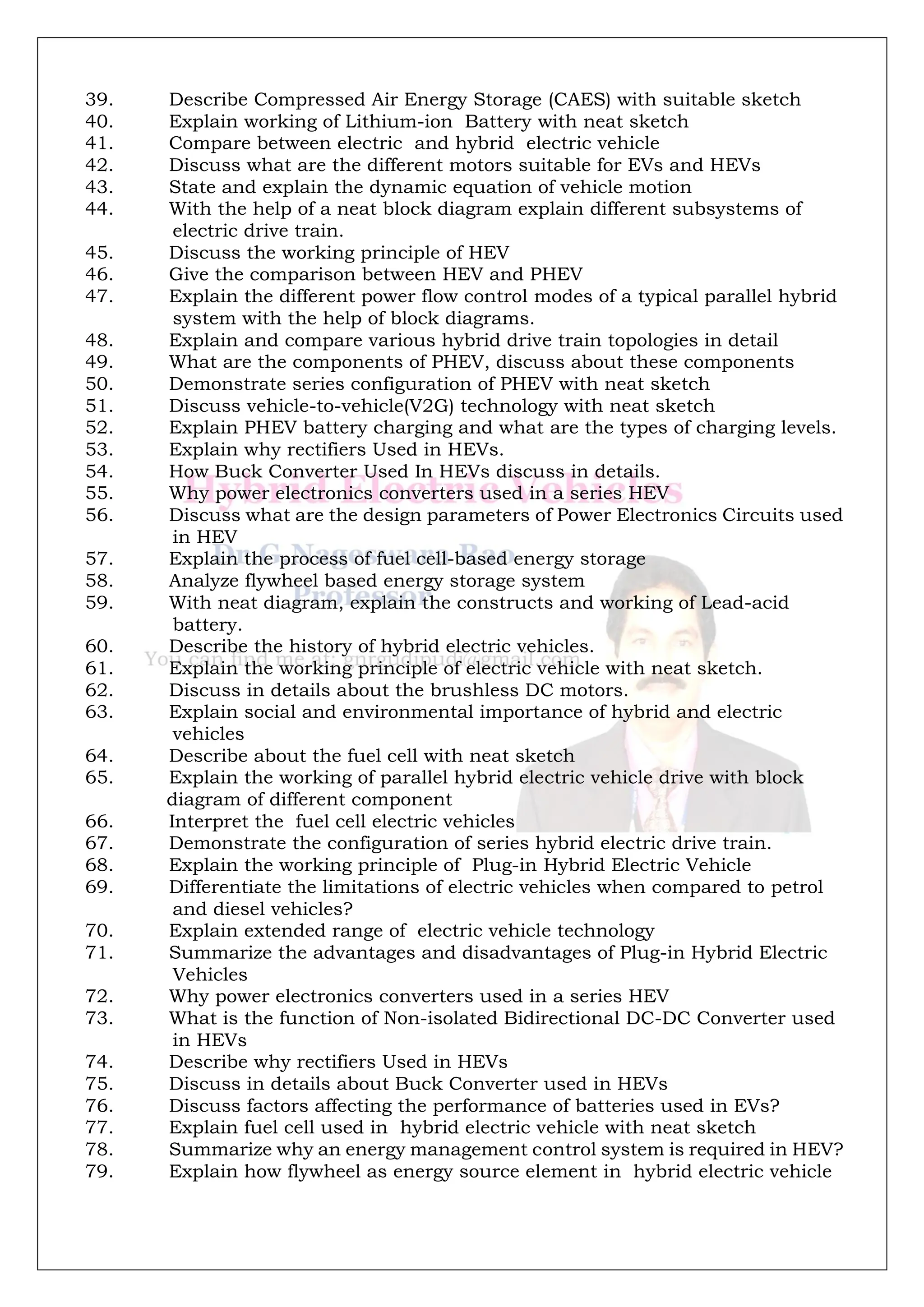 Question Bank on Hybrid Electrical Vehicles | PDF