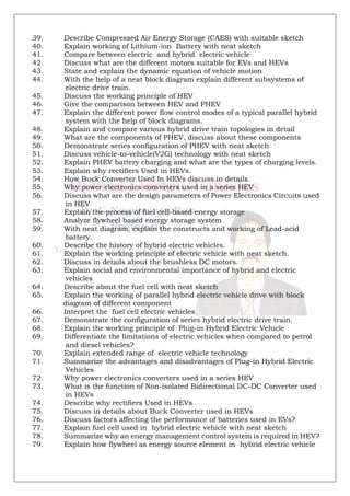 Question Bank on Hybrid Electrical Vehicles | PDF