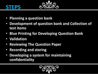 Question bank preparation, validation & moderation by panel ...