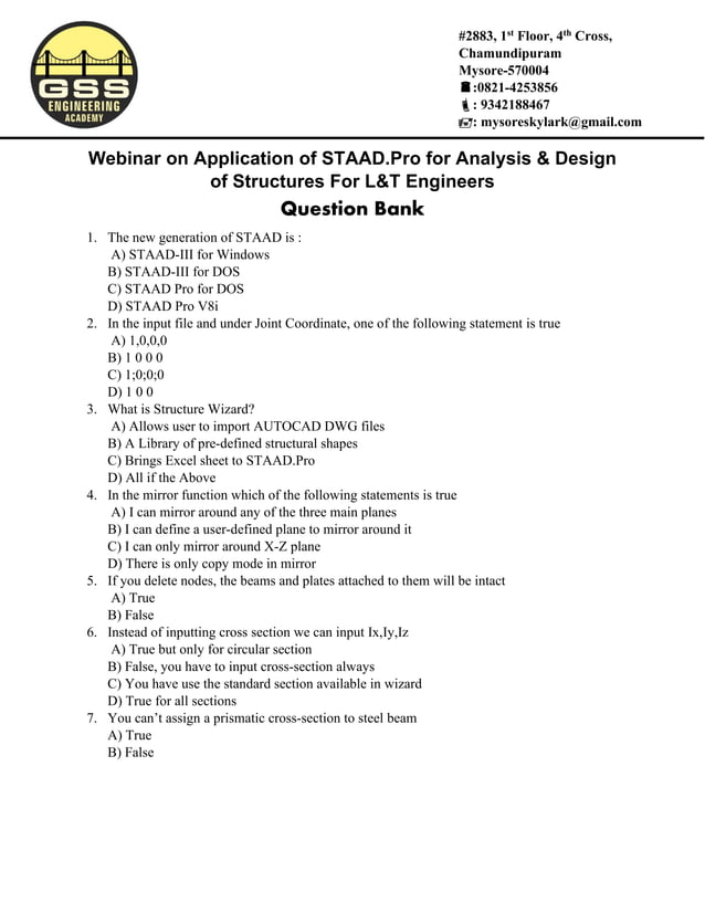 Question bank staad | PDF