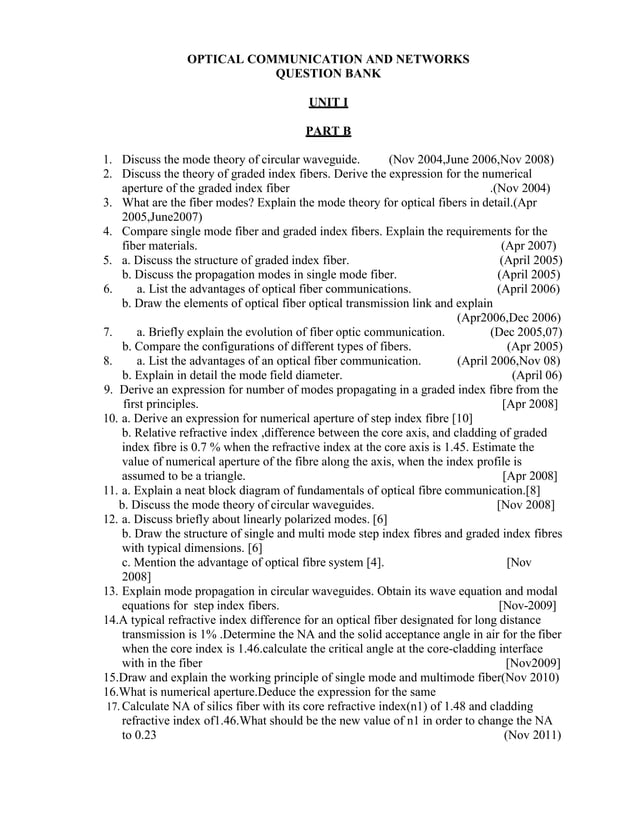 Question Bank Unit 1 and 2 OCN presentation | PDF