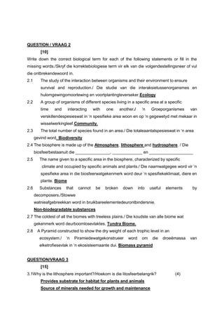 Question biosphere | PDF