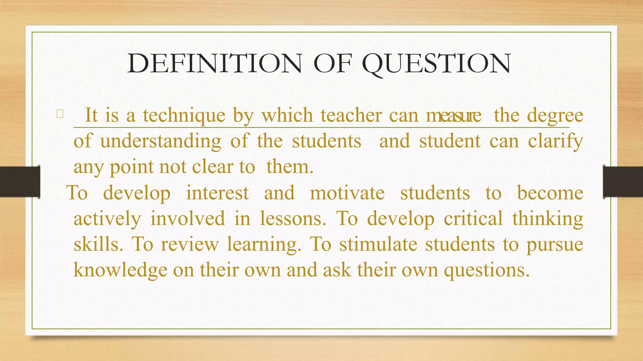 Questioning during the class | PPTX