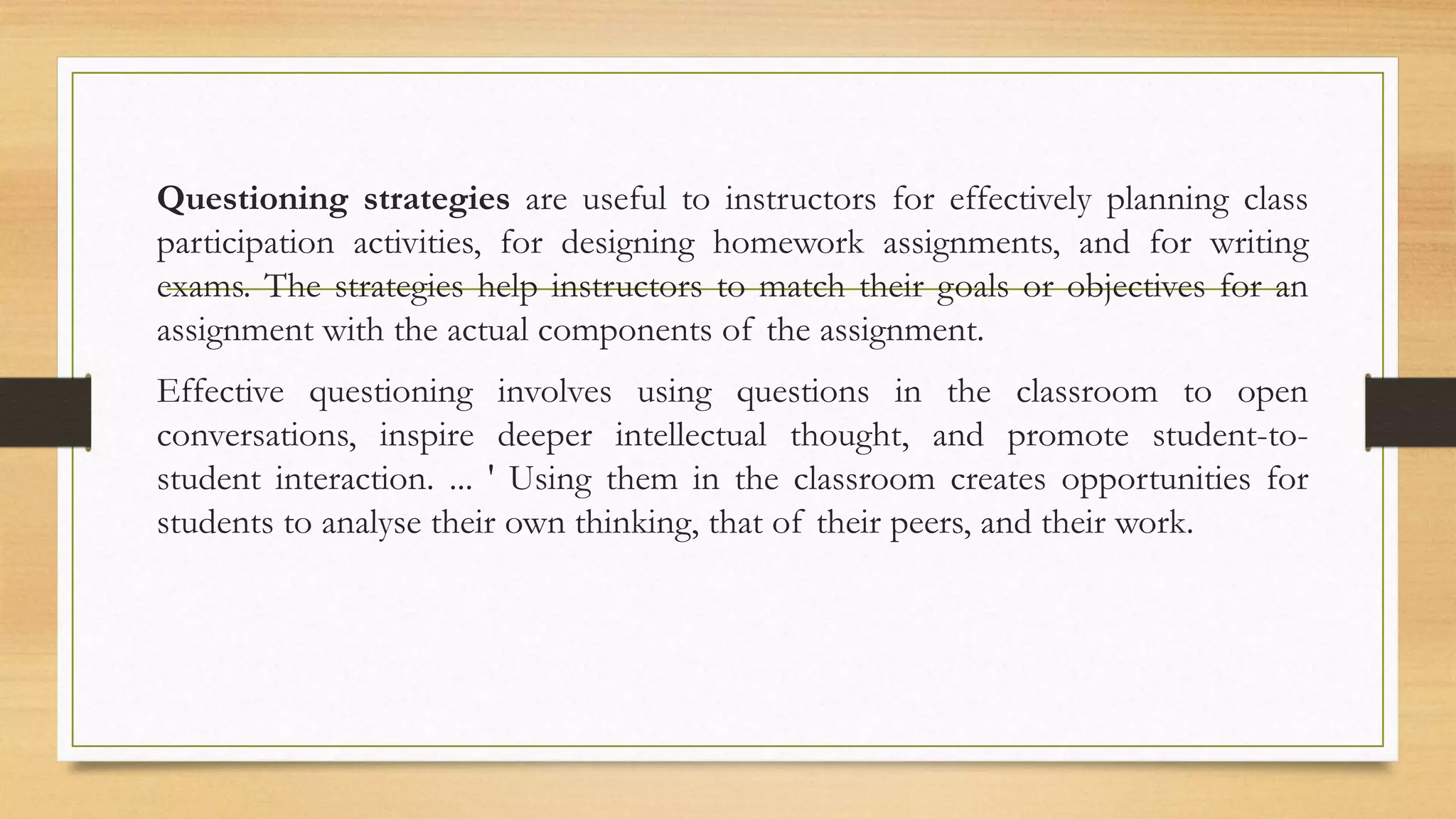 Questioning during the class | PPTX
