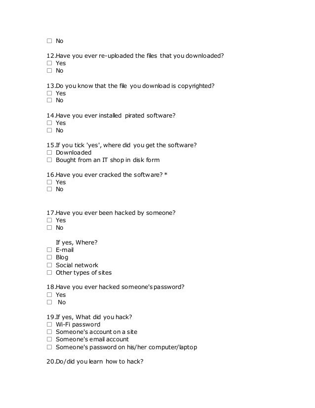 Questionnair of cyber crime with information technology act