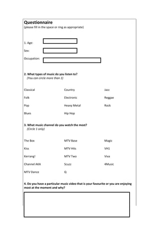 Research - Questionnaire | DOCX