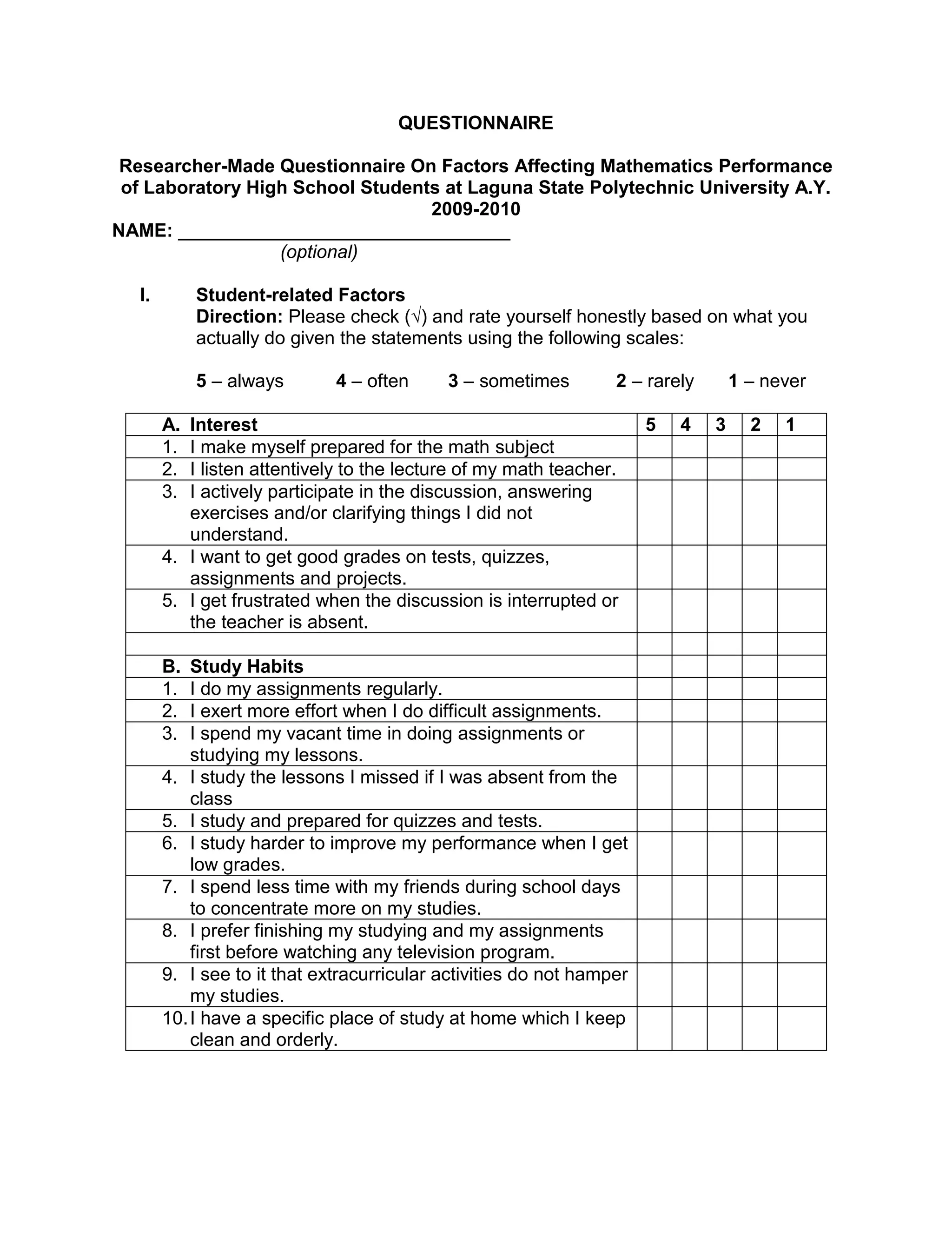 Questionnaire | DOCX