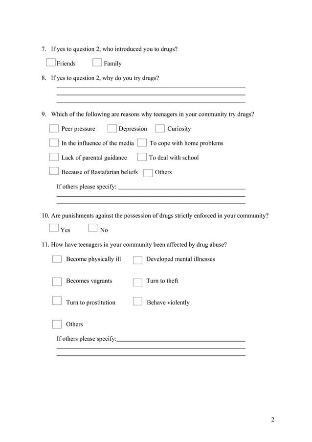 Sample Questionnaire | DOC | Illegal Drugs, Tobacco, eCigarettes ...