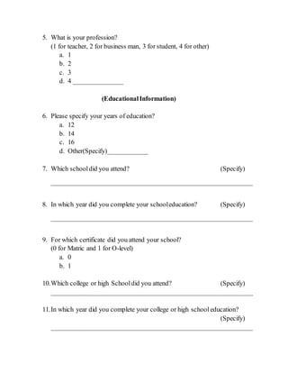 Questionnaire | PDF