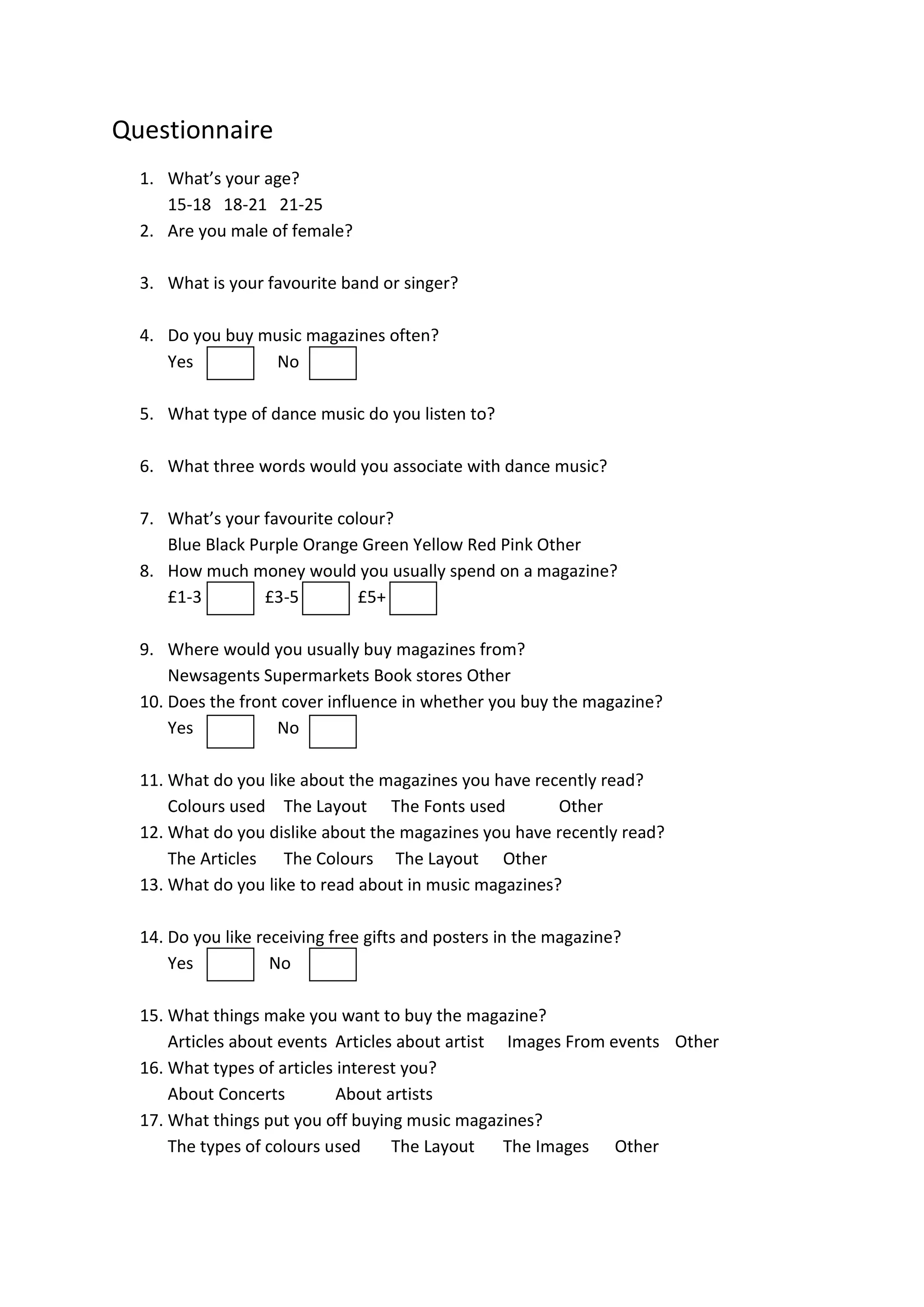 Questionnaire | DOCX