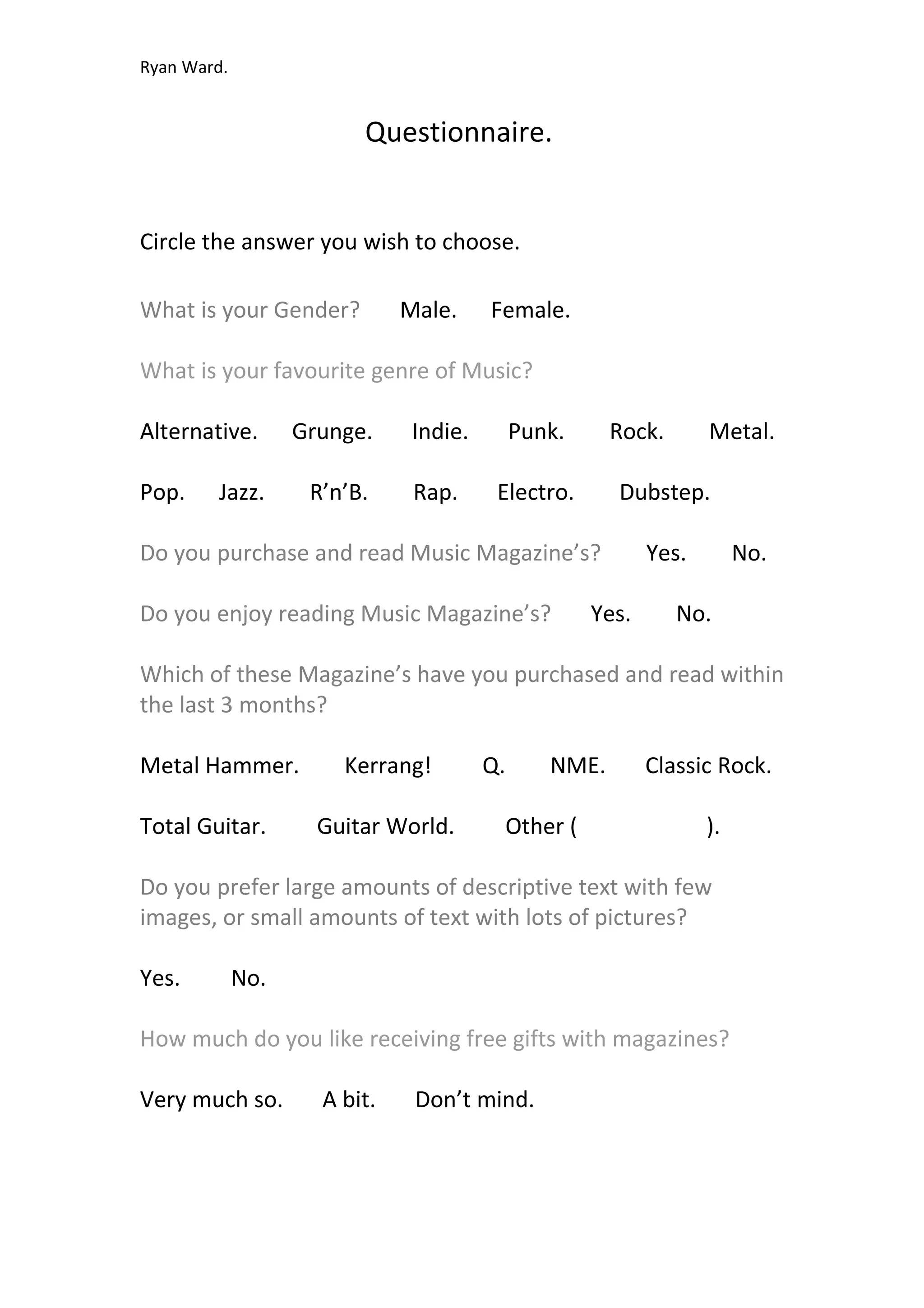 A-Level Media Studies - Audience Questionnaire | DOC