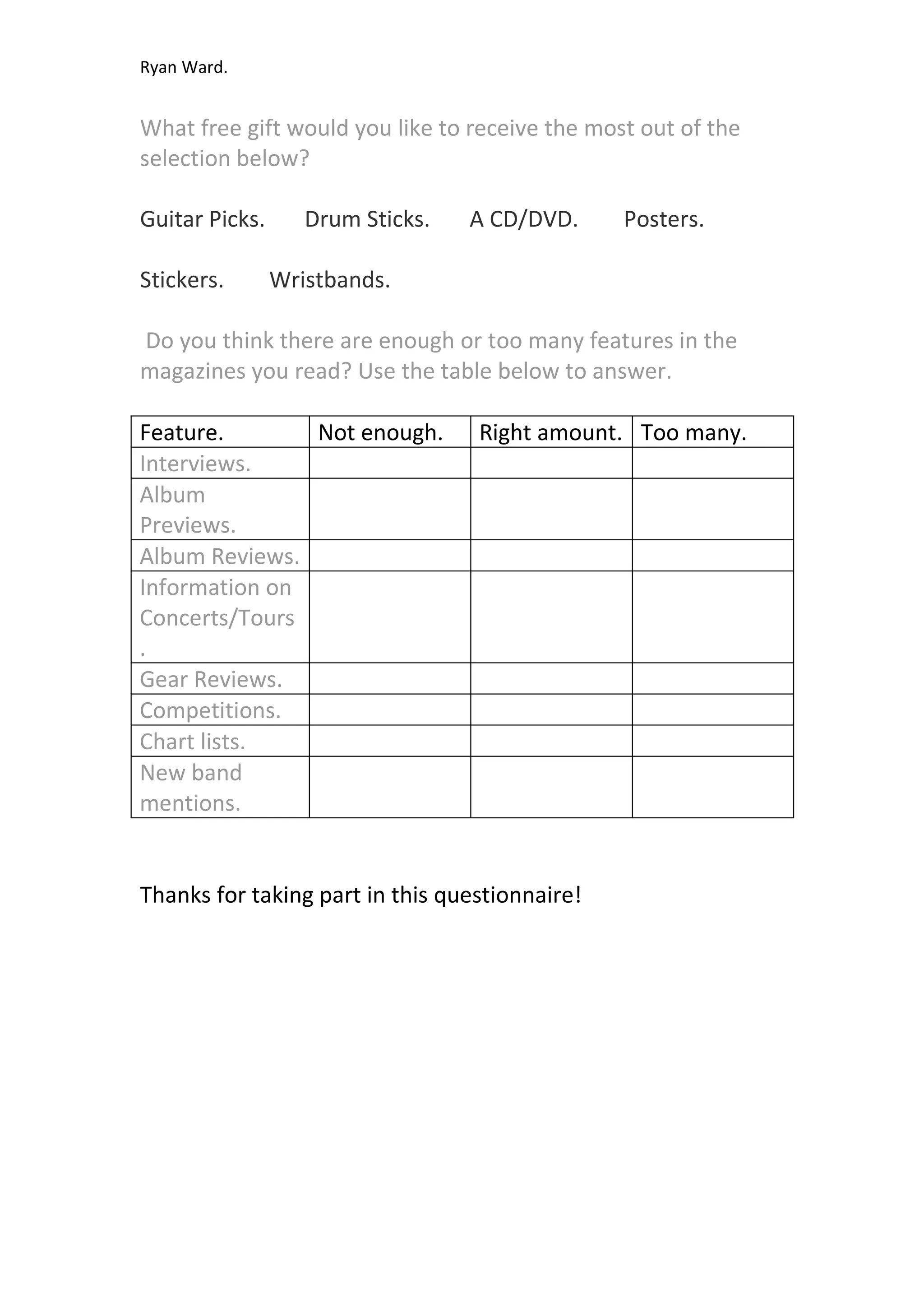 A-Level Media Studies - Audience Questionnaire | DOC