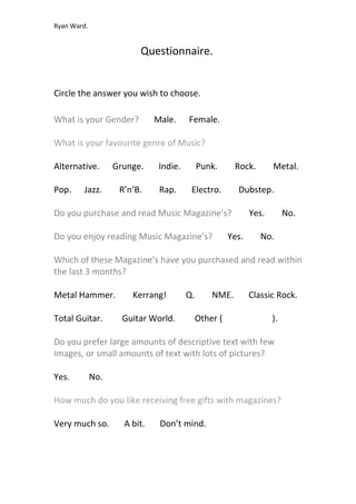 A-Level Media Studies - Audience Questionnaire | DOC