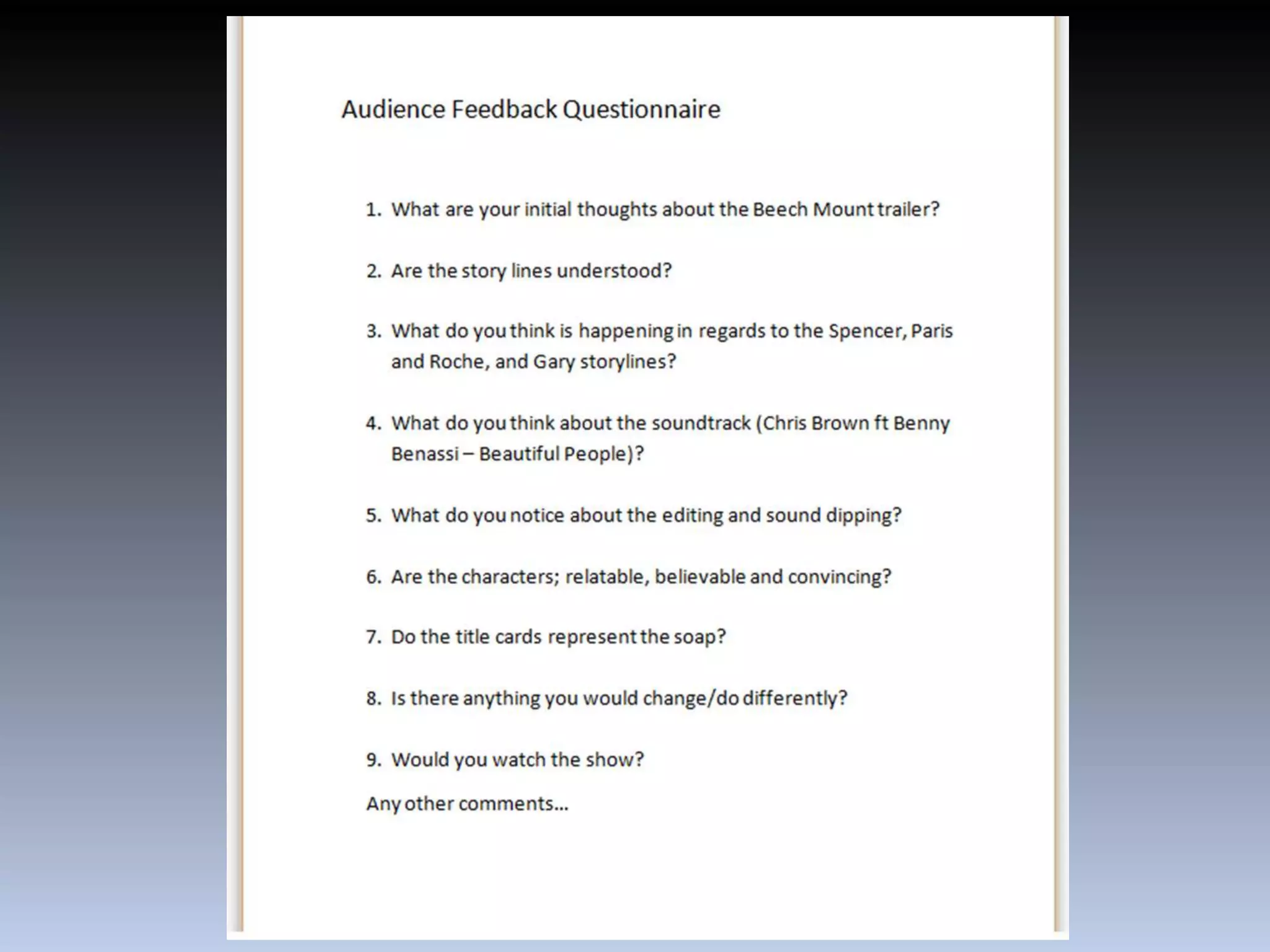 Questionnaire | PPTX | Musicals | Genres