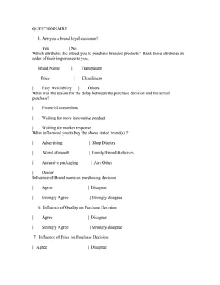 Questionnaire Format For Consumer Behaviour