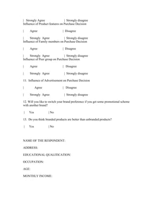 Questionnaire Format For Consumer Behaviour