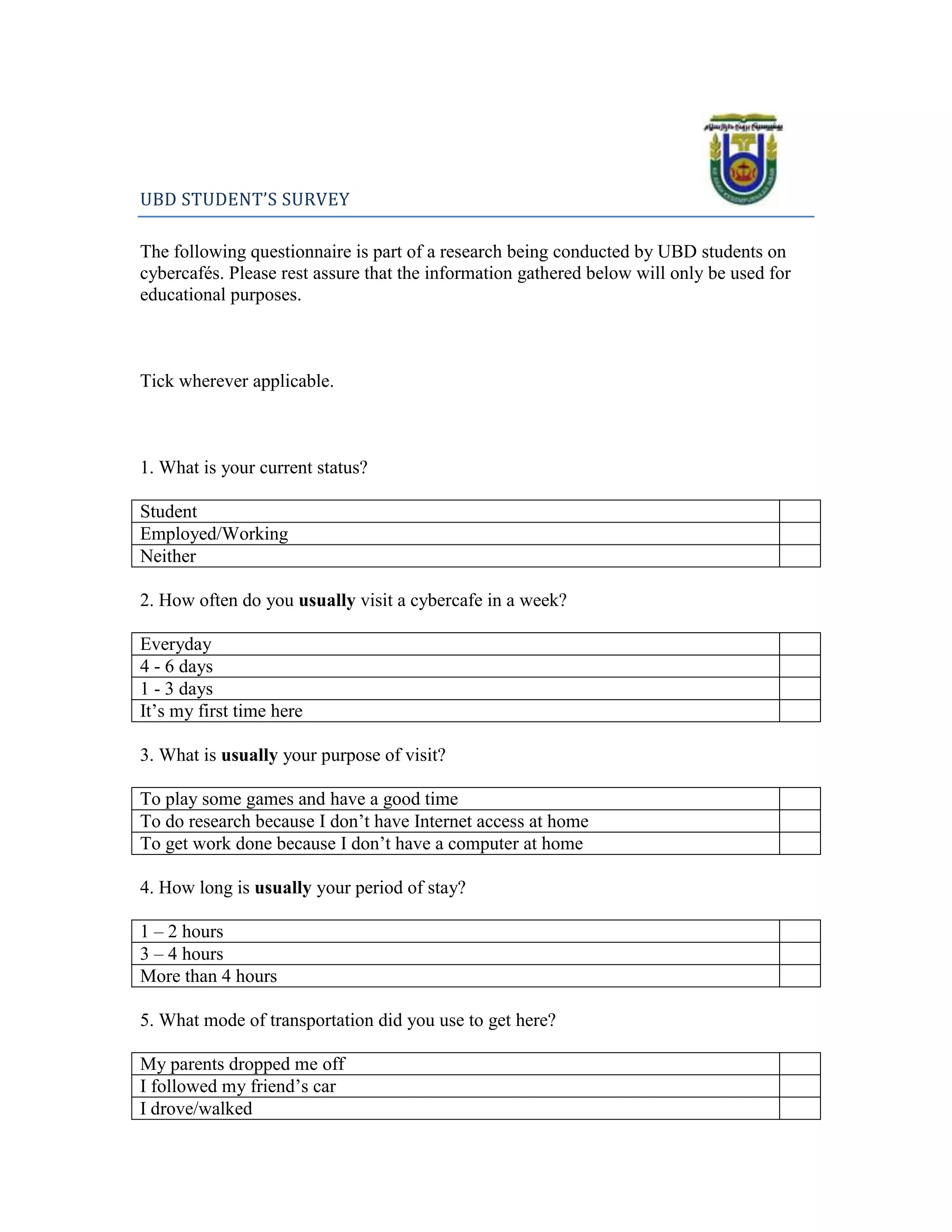 Questionnaire | DOCX