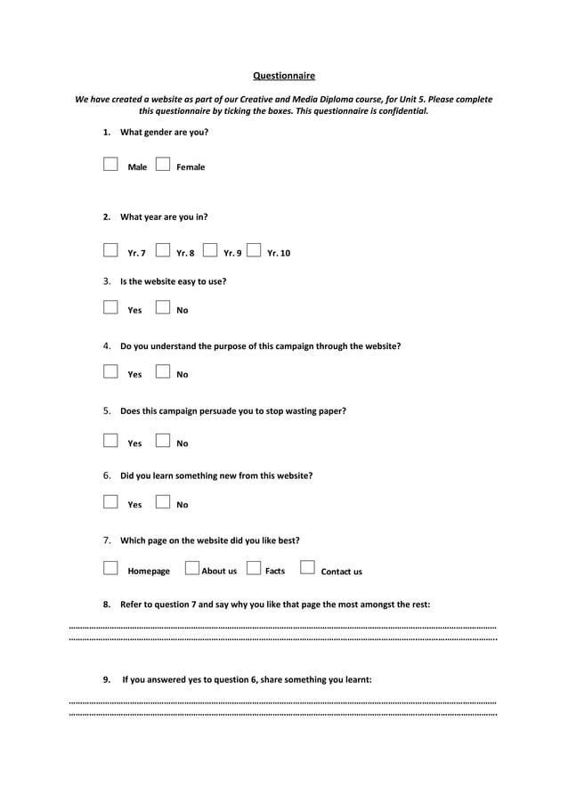 Questionnaire to measure success of Campaign | ODT
