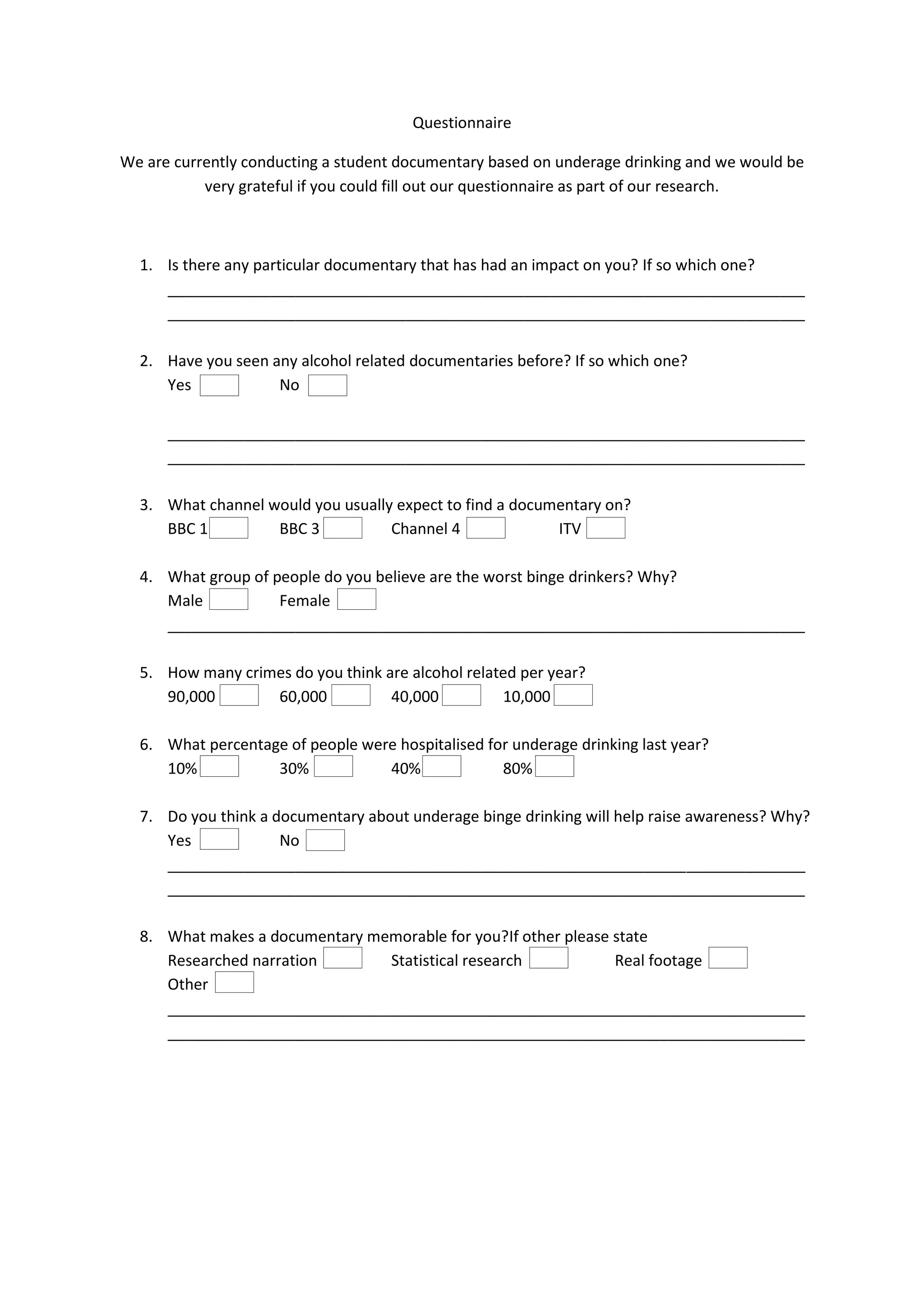 Questionnaire | DOCX