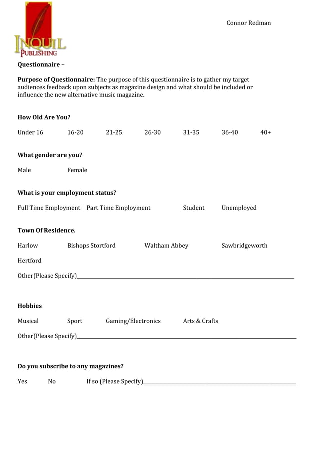 Questionnaire | DOCX