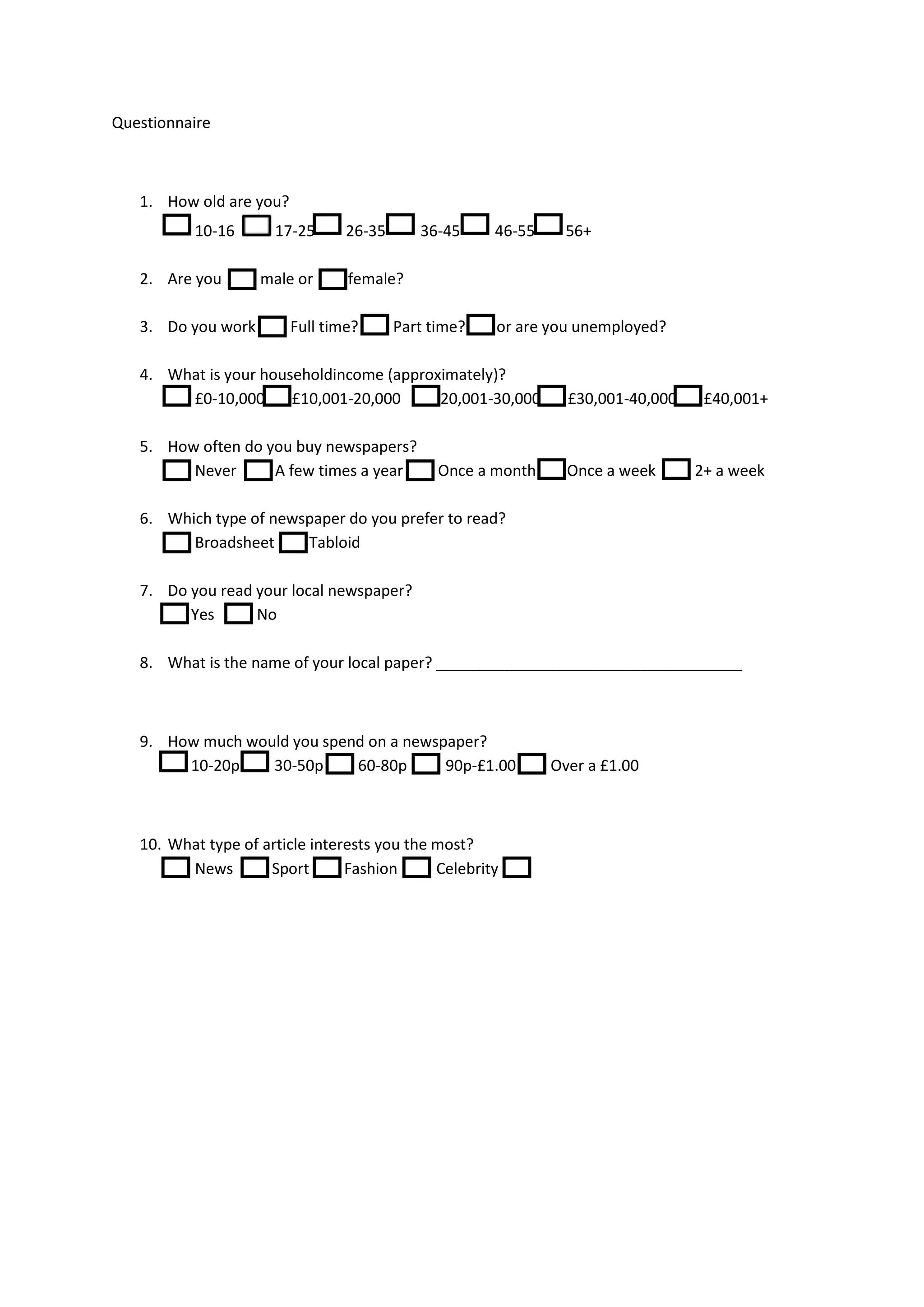 Questionnaire | DOCX