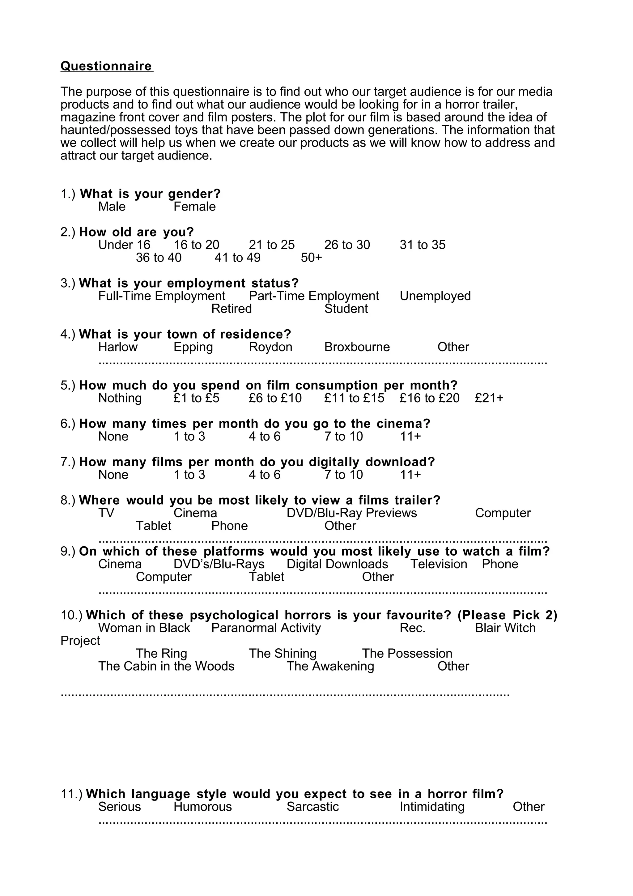 Questionnaire | DOC