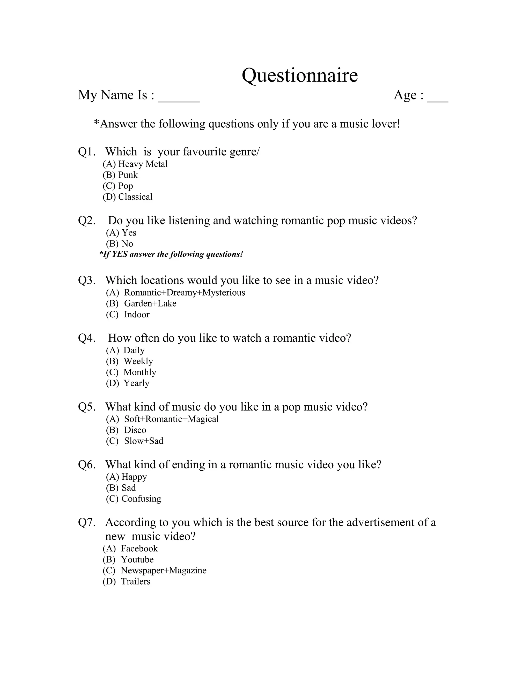 Questionnaire | PDF | Free Download