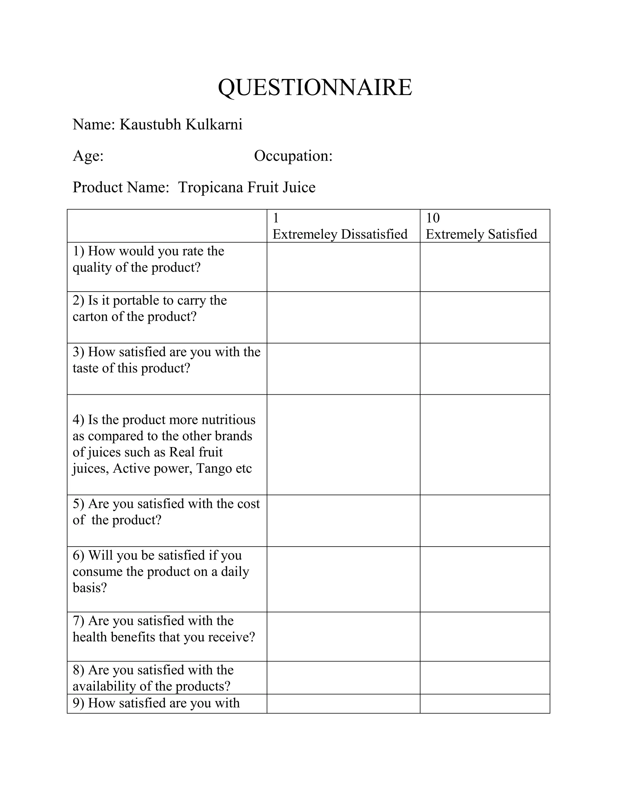 Questionnaire | DOCX