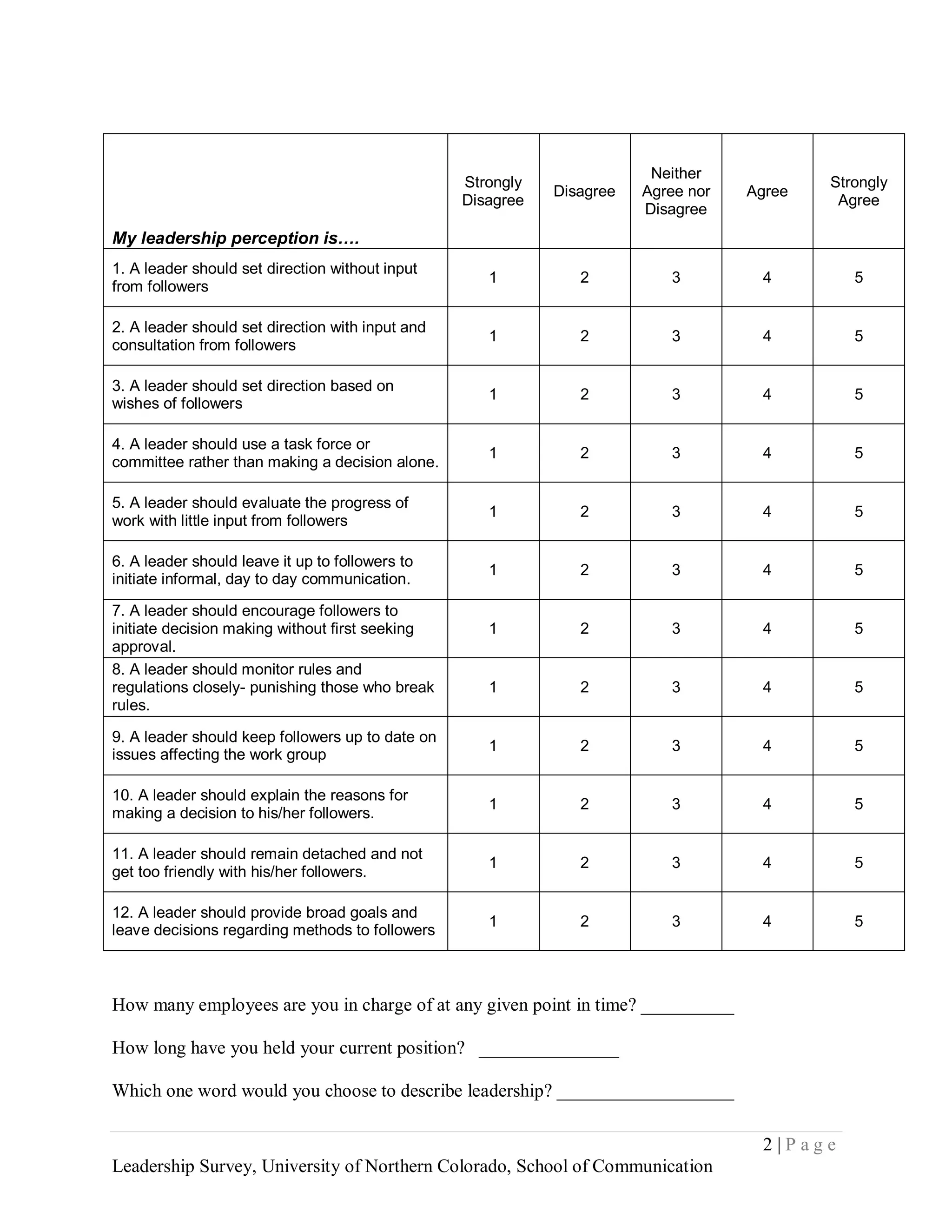 Leadership Questionnaire | PDF