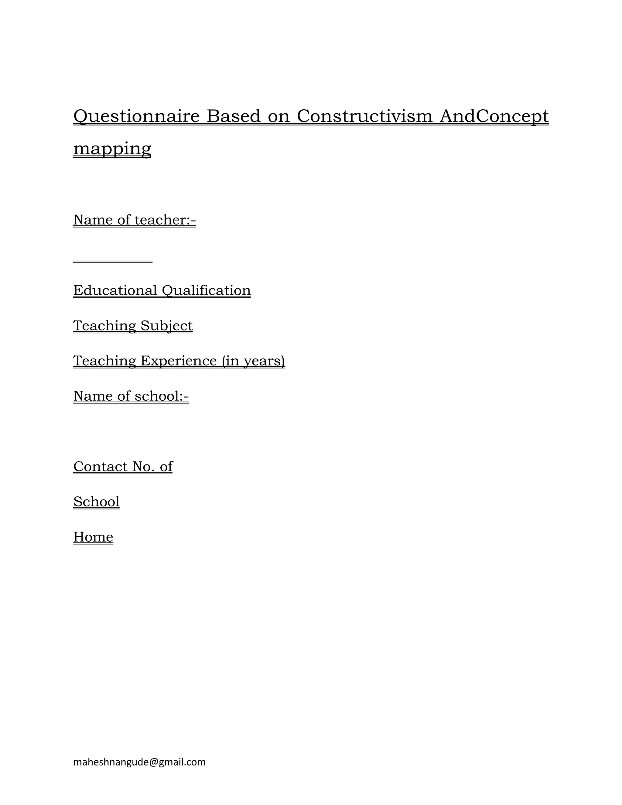 Questionnaire based on Constructivism and concept mapping | DOCX